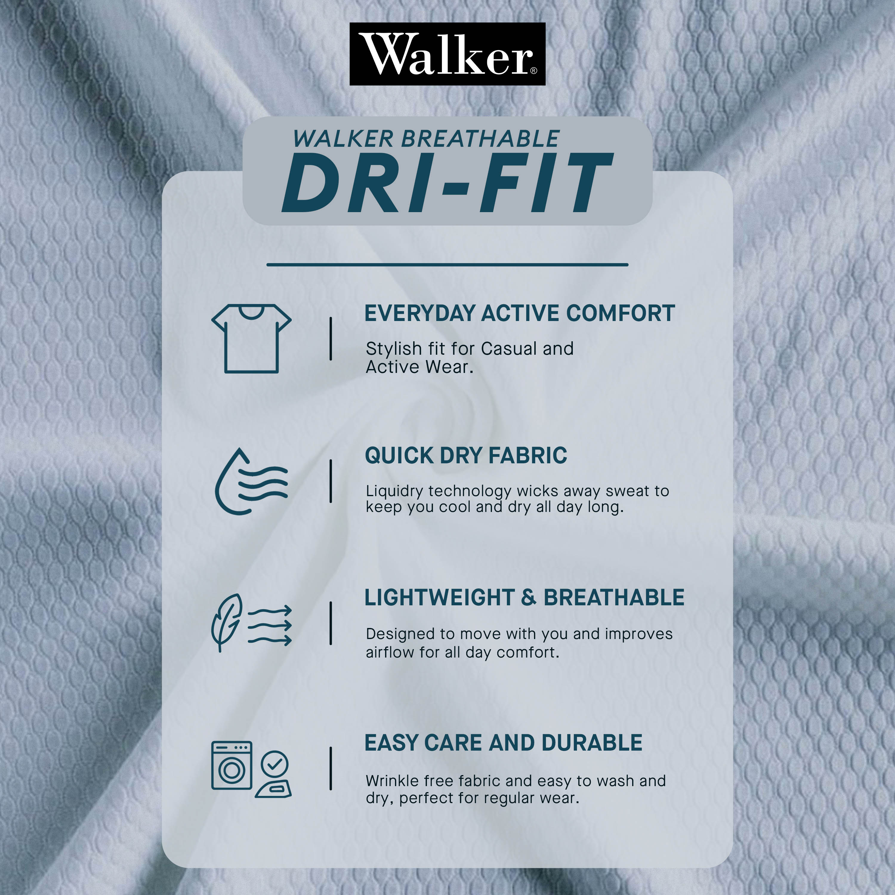 Walker Breathable Dri-fit Liquidry Cool Regular Fit Stretch Shirt Round ...
