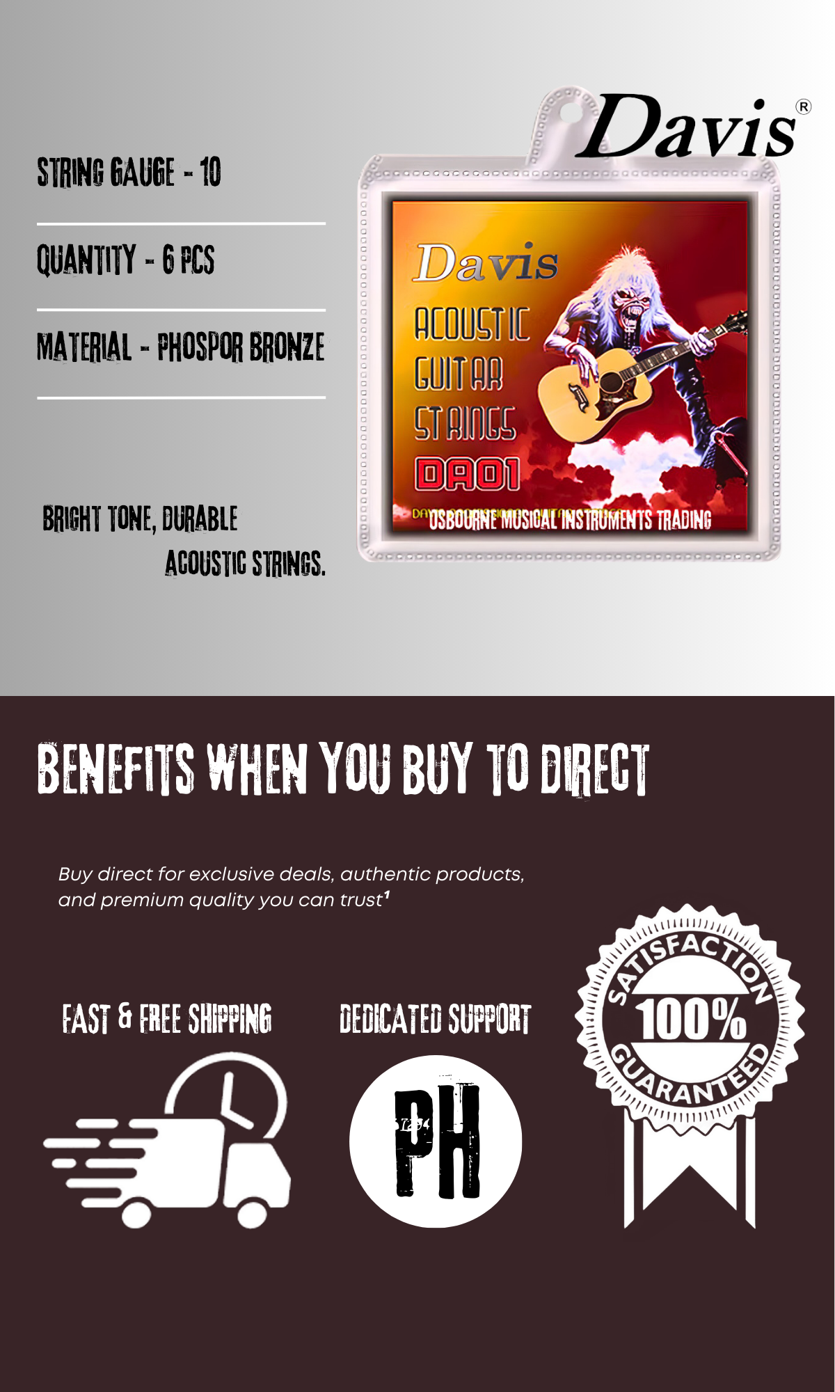 Davis ™ - 6-Piece High-Quality Acoustic Guitar String Set | Shopee ...