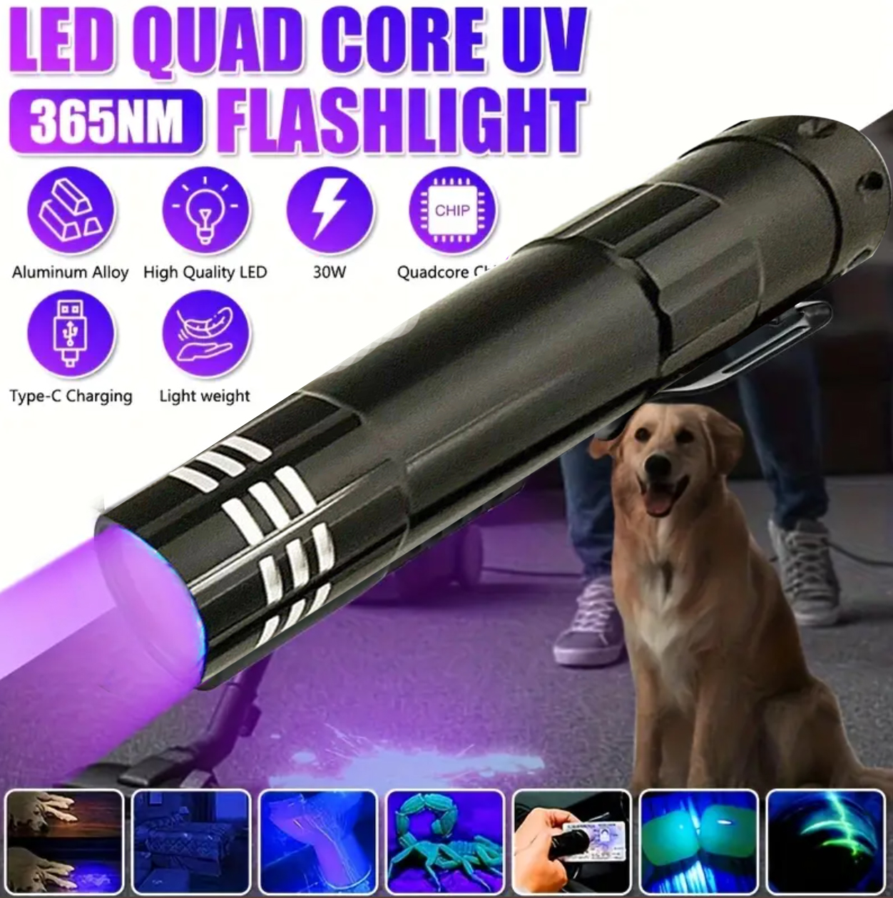 Portable UV Light Money Detector LED Ultra Violet Flashlight Torch ...