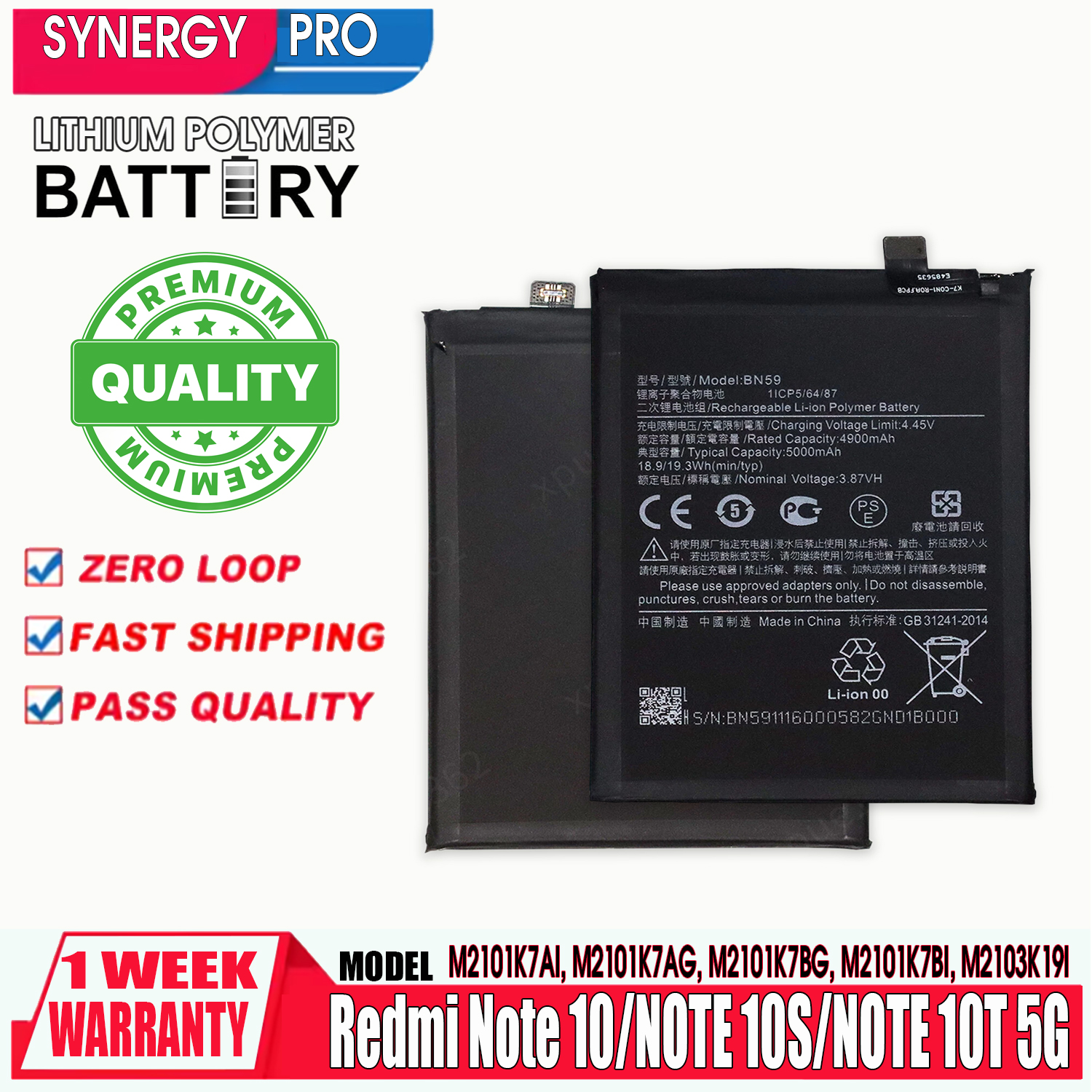 BN59 BATTERY FOR XIAOMI REDMI NOTE 10/NOTE 10S/NOTE 10T 5G BATTERY ...