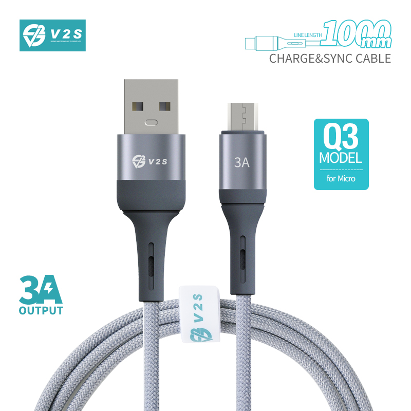 V2S Q3 3A Fast Charging Metal Braided Cable USB Excellent Charging Cable 1meter | Shopee Philippines