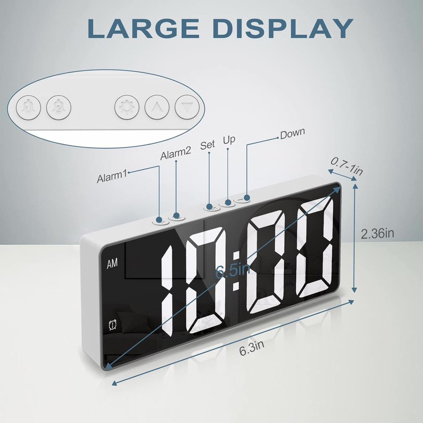 Clock Digtal Date Time Temperatur Display Clock Voice-activated Alarm ...
