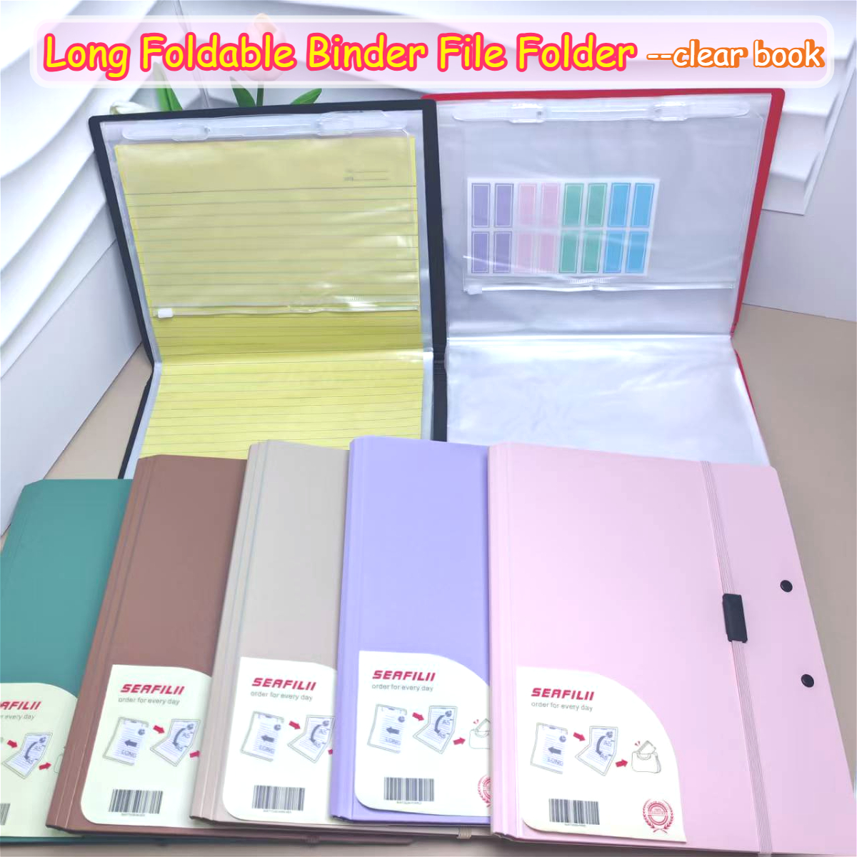 Foldable Binder Folder Long Size Clear Book Paper Organizer folding ...