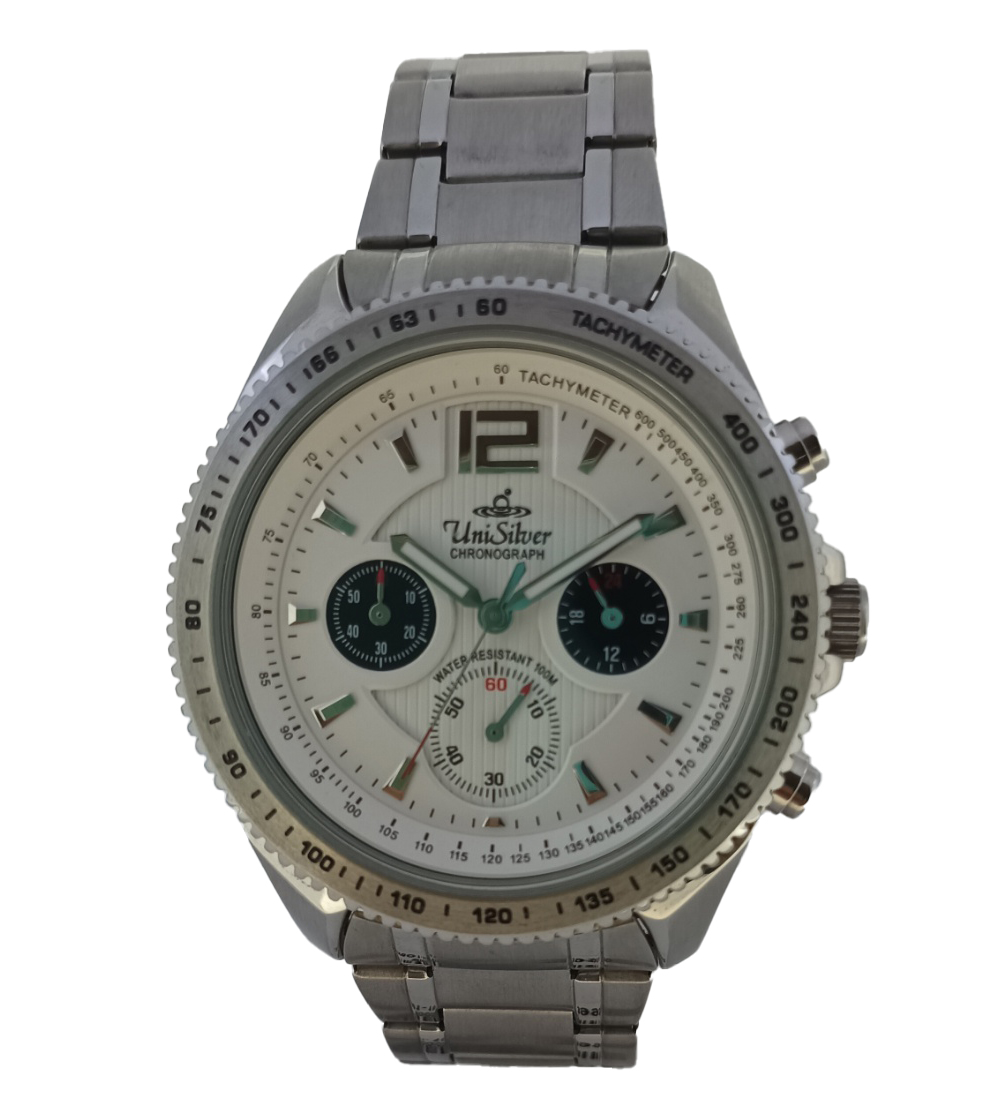 UniSilver TIME Men's Silver /White Chronograph Analog Stainless Steel ...
