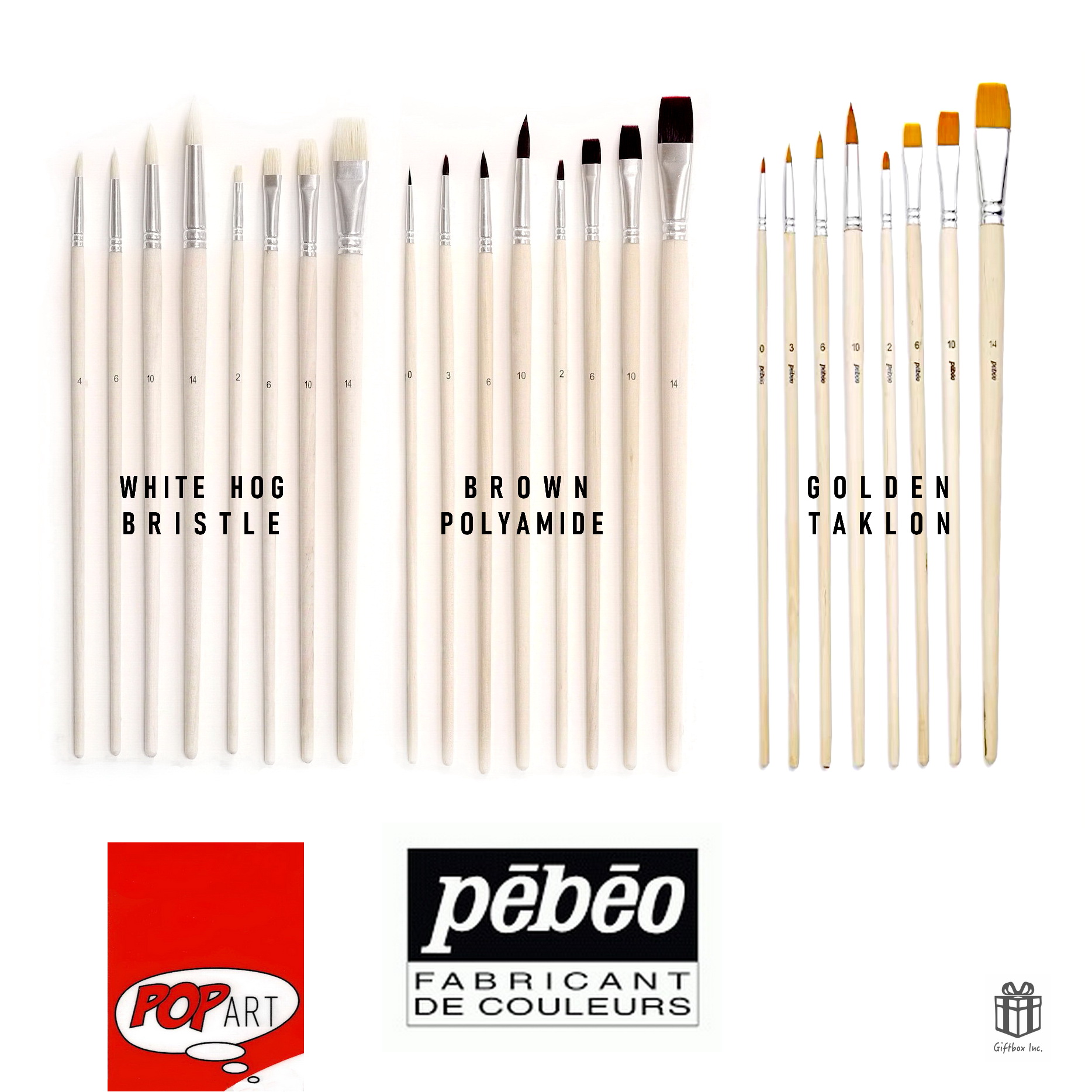 PEBEO Pop Art OIL & ACRYLIC brush set- 8-PIECE SET with 4 ROUND/ 4 FLAT ...