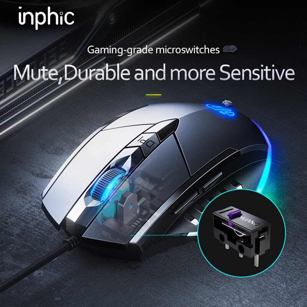 INPHIC W1 Gaming Mouse Wired 7200DPI Optical Mice 6 Programmable ...