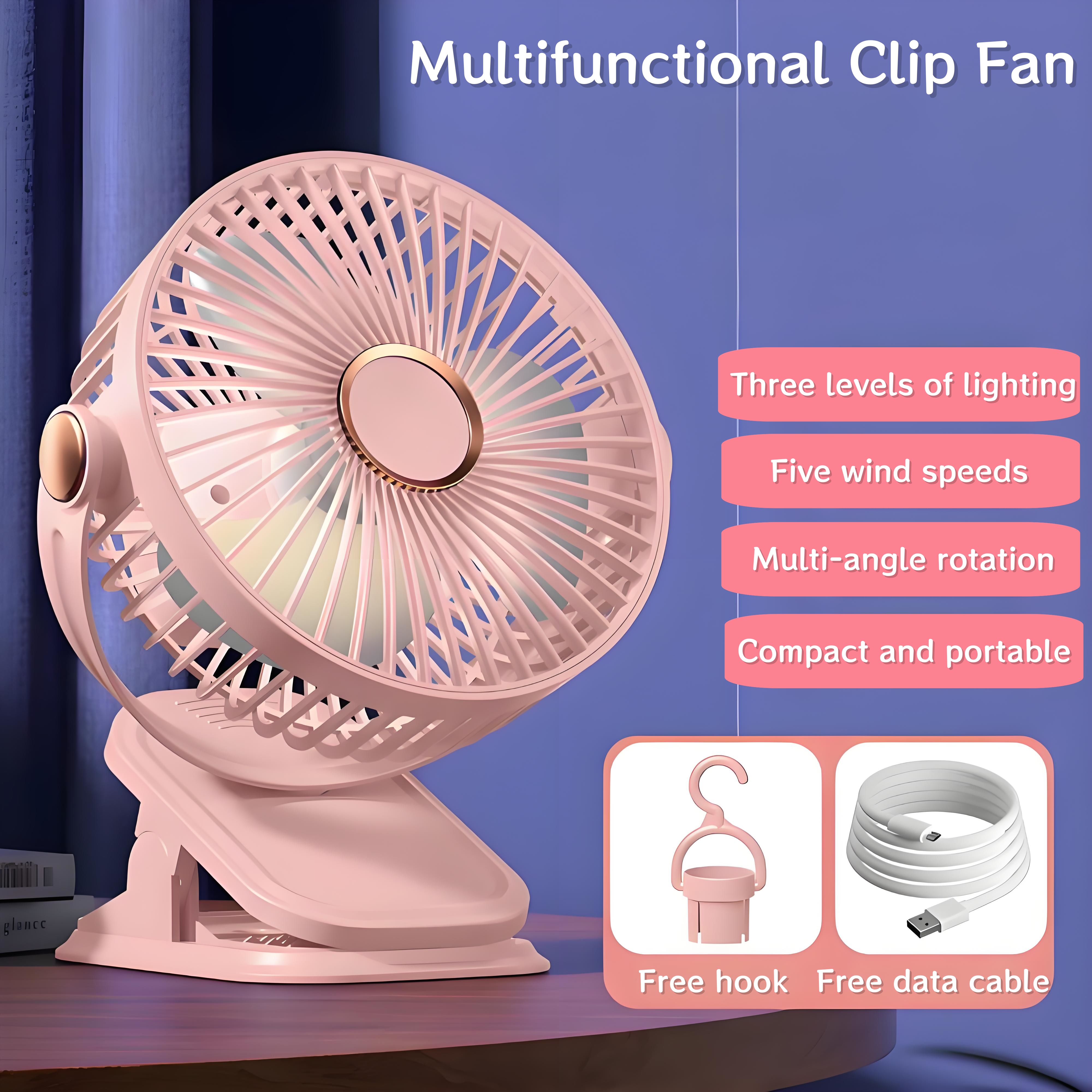 Portable USB Charging Fan With Light Clip Fan Desktop Small Electric ...
