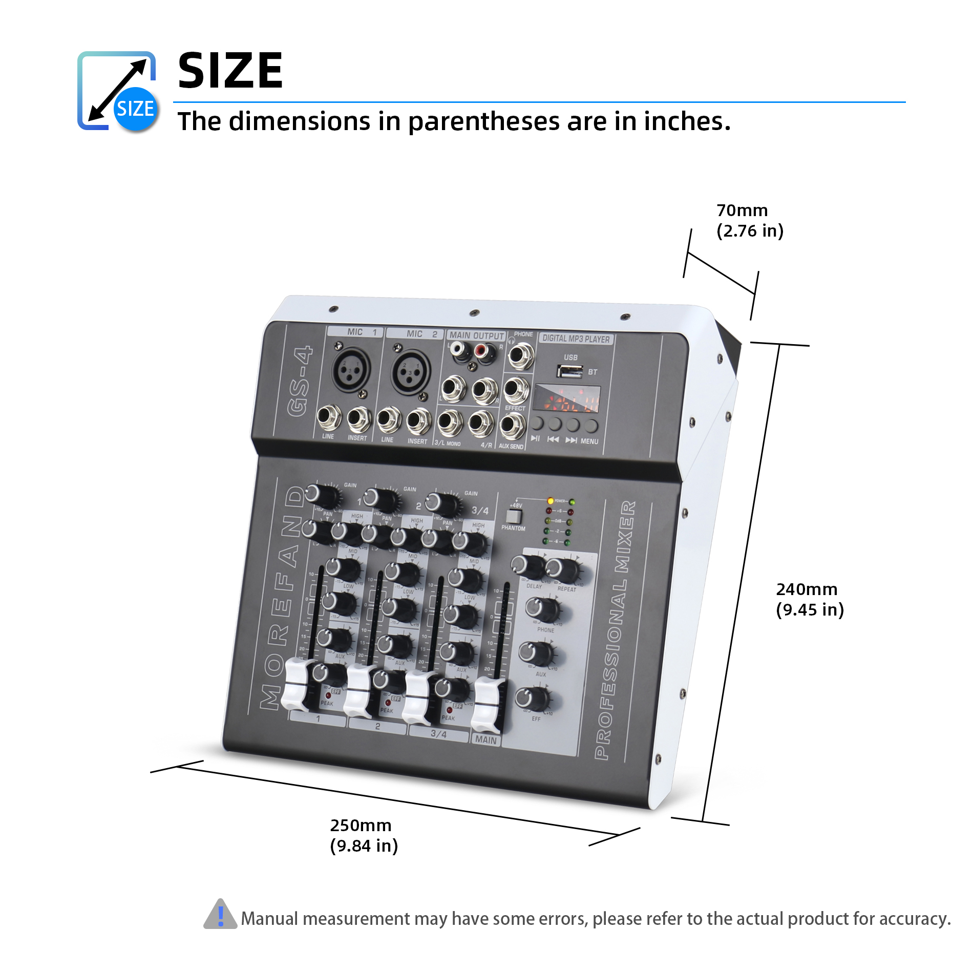 GS-4/GS-7 4/7-channel mixer support Bluetooth/MP3/USB Professional ...