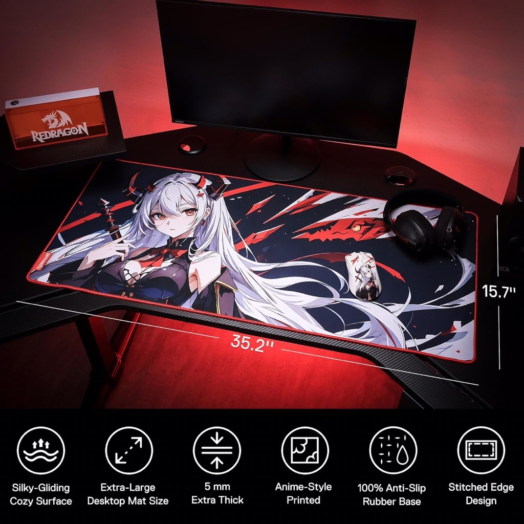 Redragon EISA P047 Waifu Gaming Mousepad Desk Mat Mouse Pad, Large ...