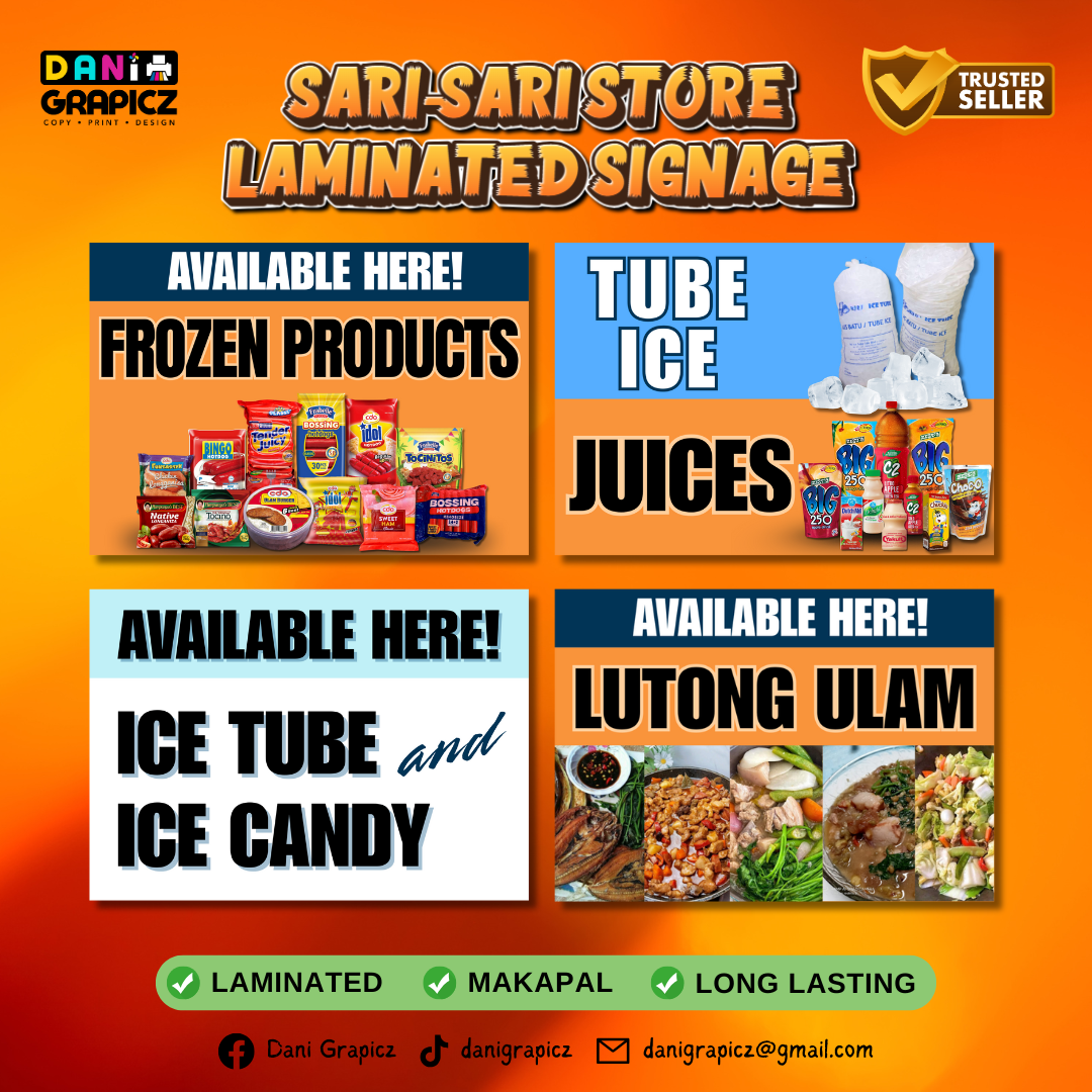 Sari Sari Store Signage Laminated Display Itlog Bigas Ice Tube Alak ...