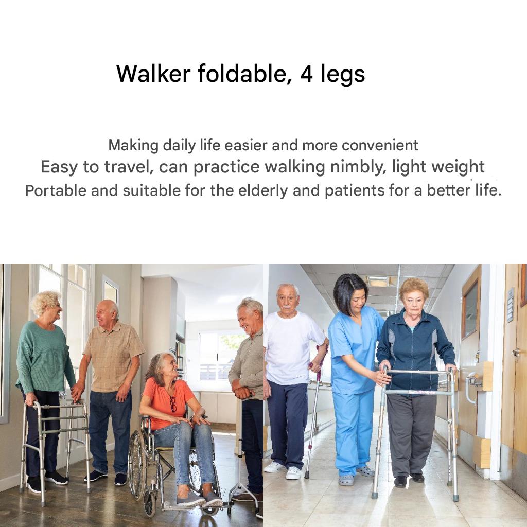YB Elderly Stainless Steel Folding Walker Crutches Four-corner ...