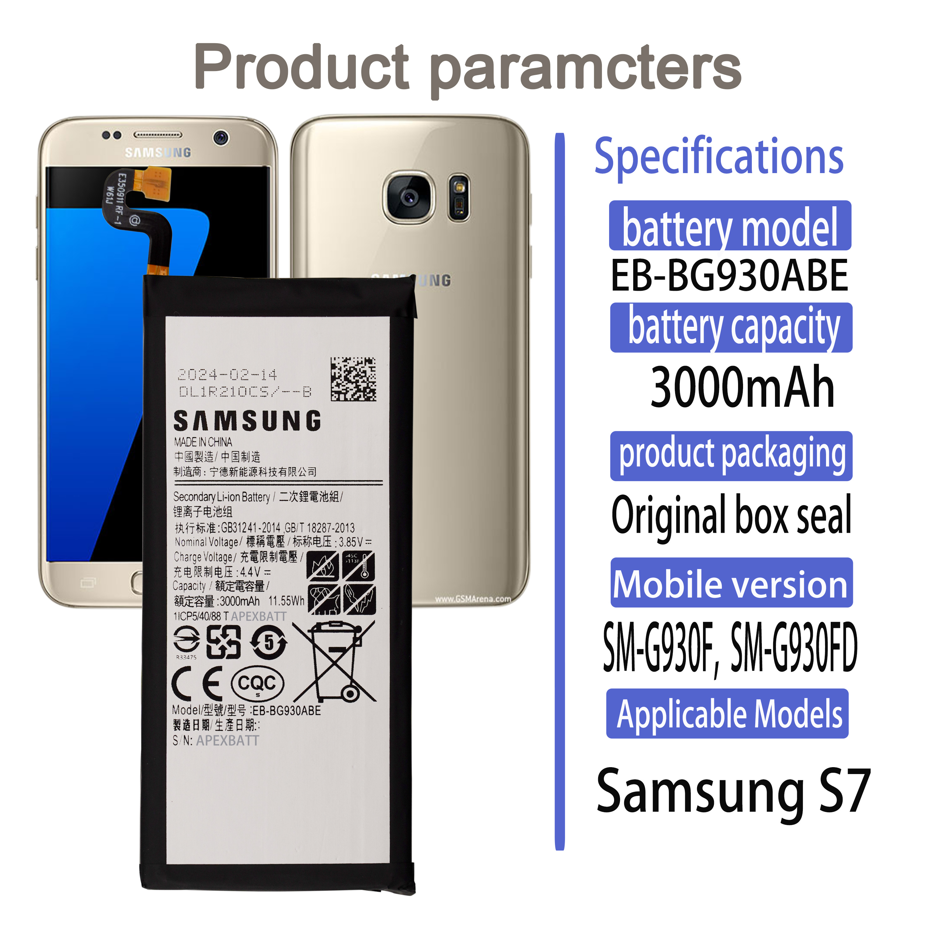 APEXBATT High quality For Samsung S7 Battery SM-G930F 3000mAh EB ...