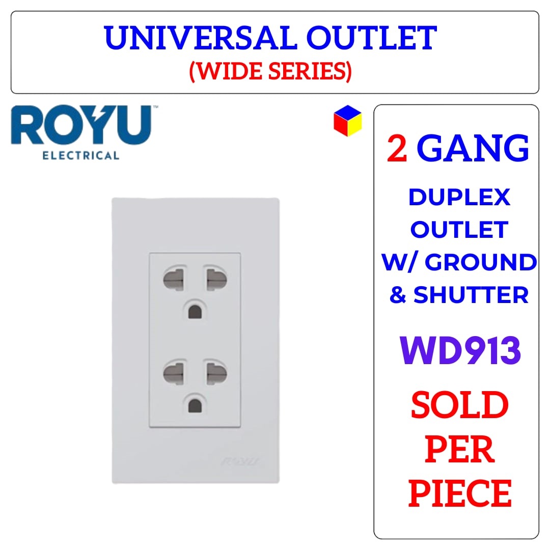 Royu Wide Series Duplex Universal Outlet with Ground & Shutter (WD913 ...