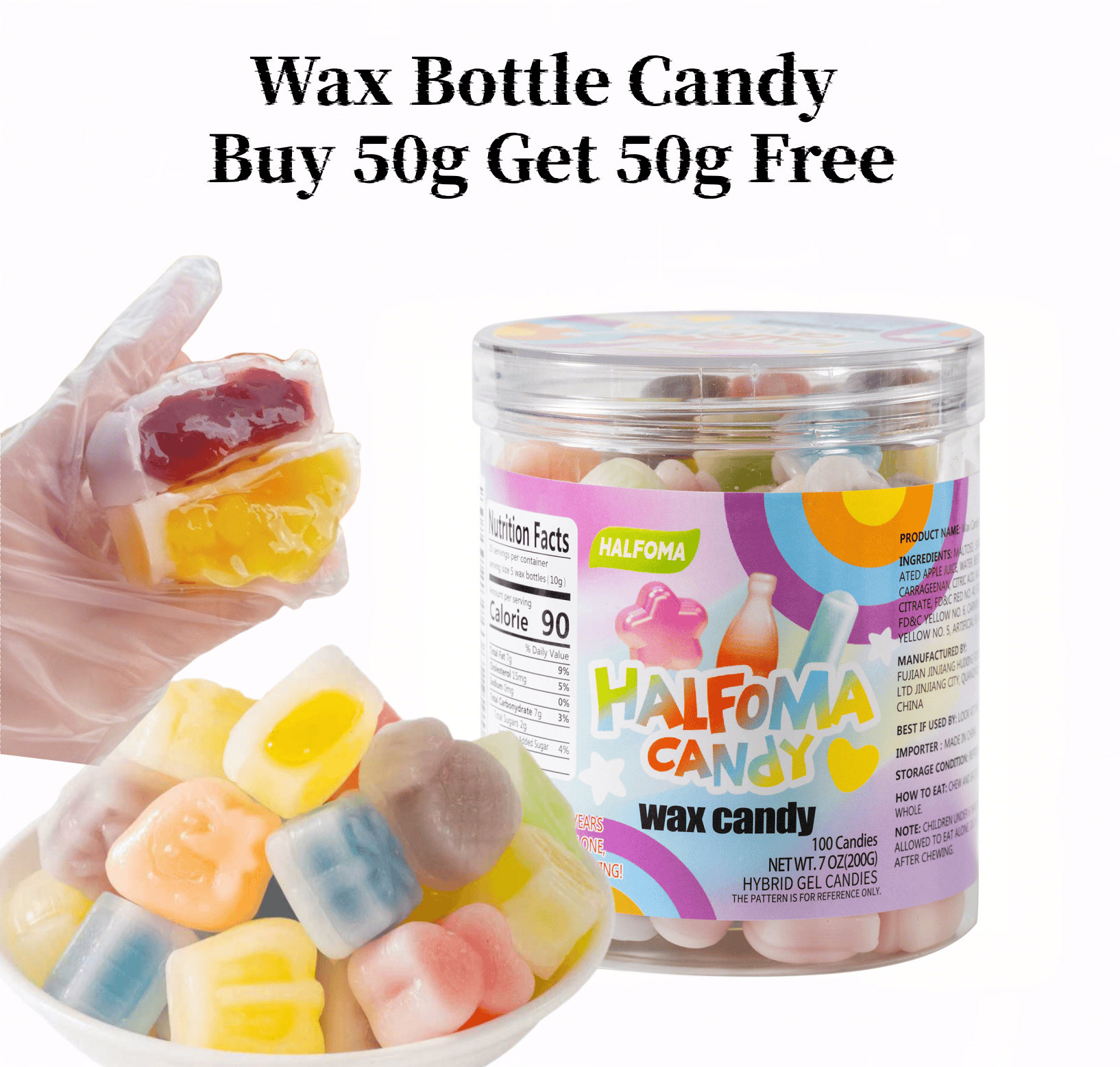 Wax candy 100pcs jar medium candy Cute style sweet and sour fruit ...