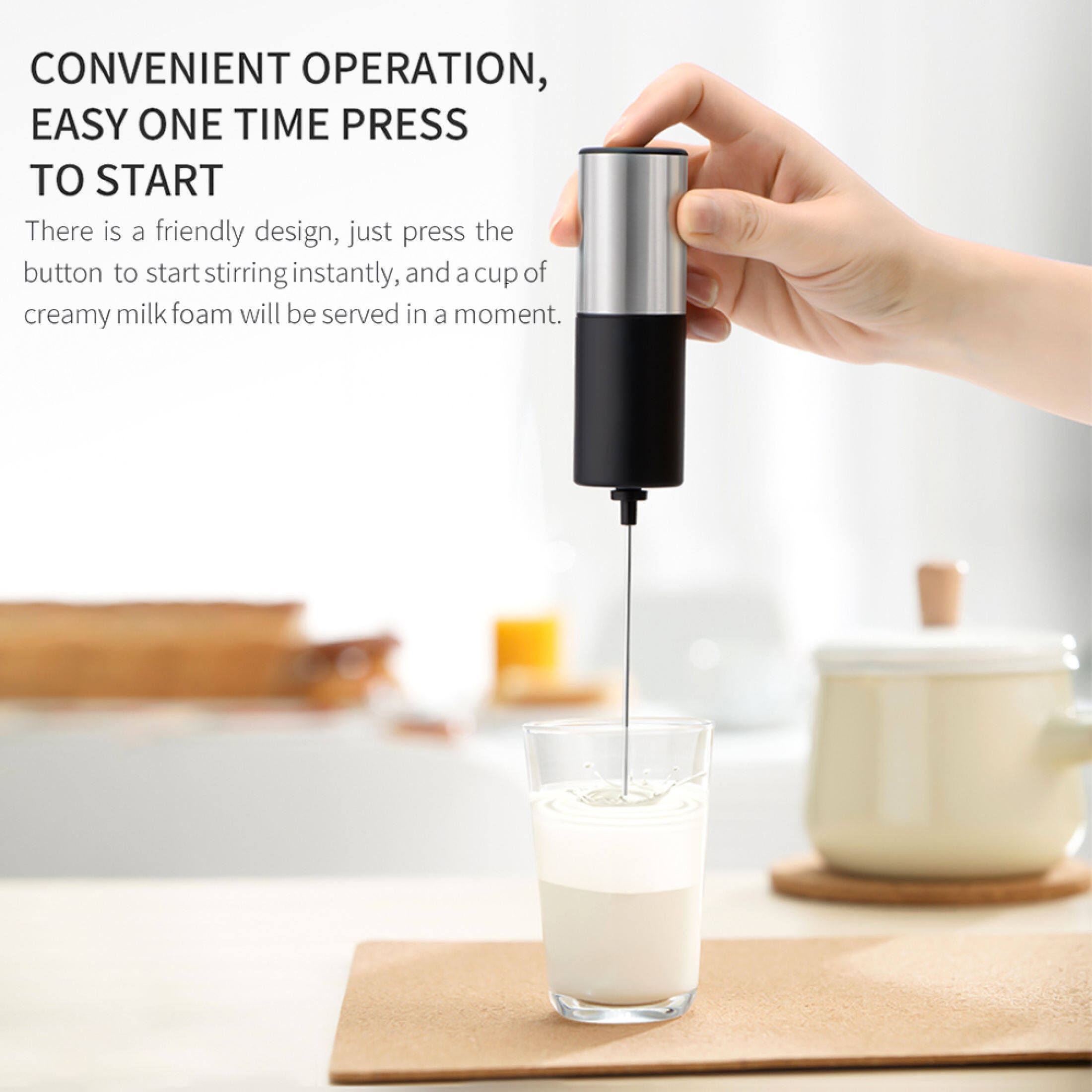 Electric Milk Frother Handheld with Stainless Steel Stand for Coffee ...
