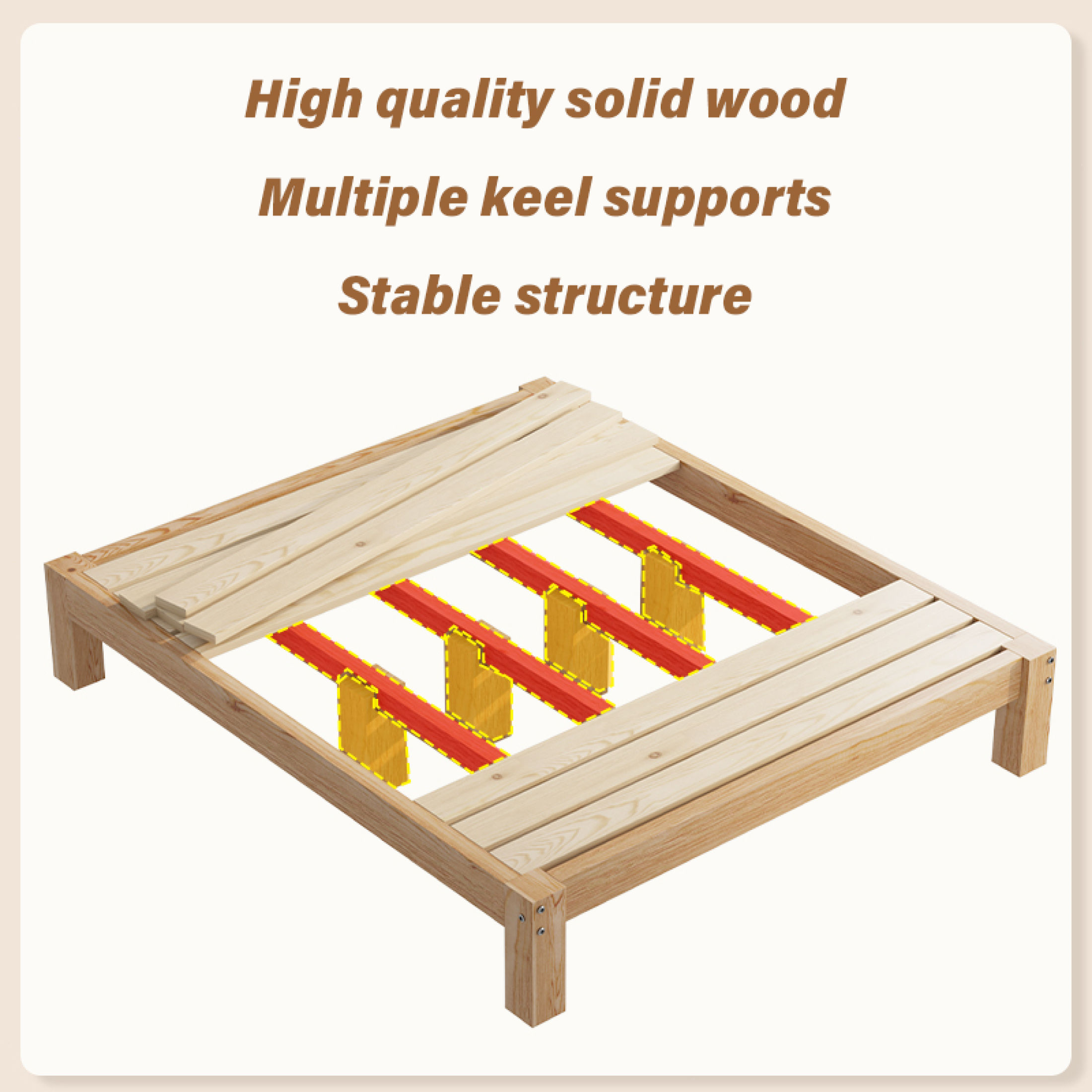 Nordic Simple Solid Wood Bed Frame Thick Bed Legs Single/Queen/King ...