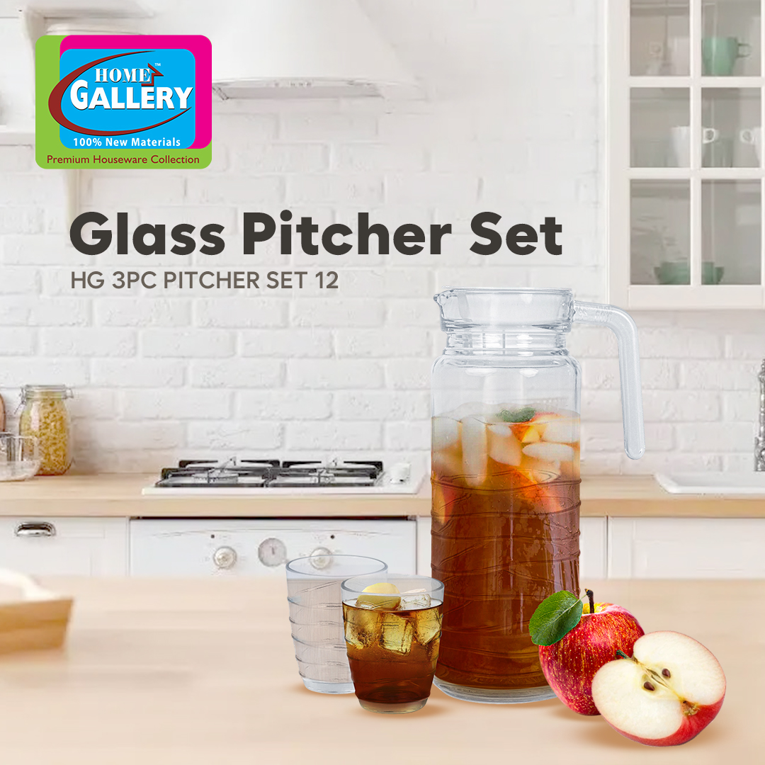 Home Gallery Torrance Glass Pitcher Set 1Ltr. with 2pcs Glass Tumbler ...
