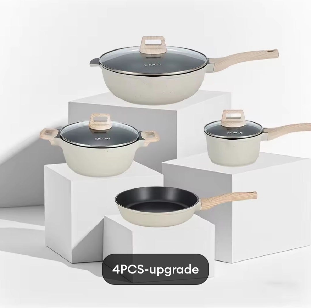 Non Stick Ceramic Cookware Set, Healthy Pot And Flat Bottomed Pot Set ...