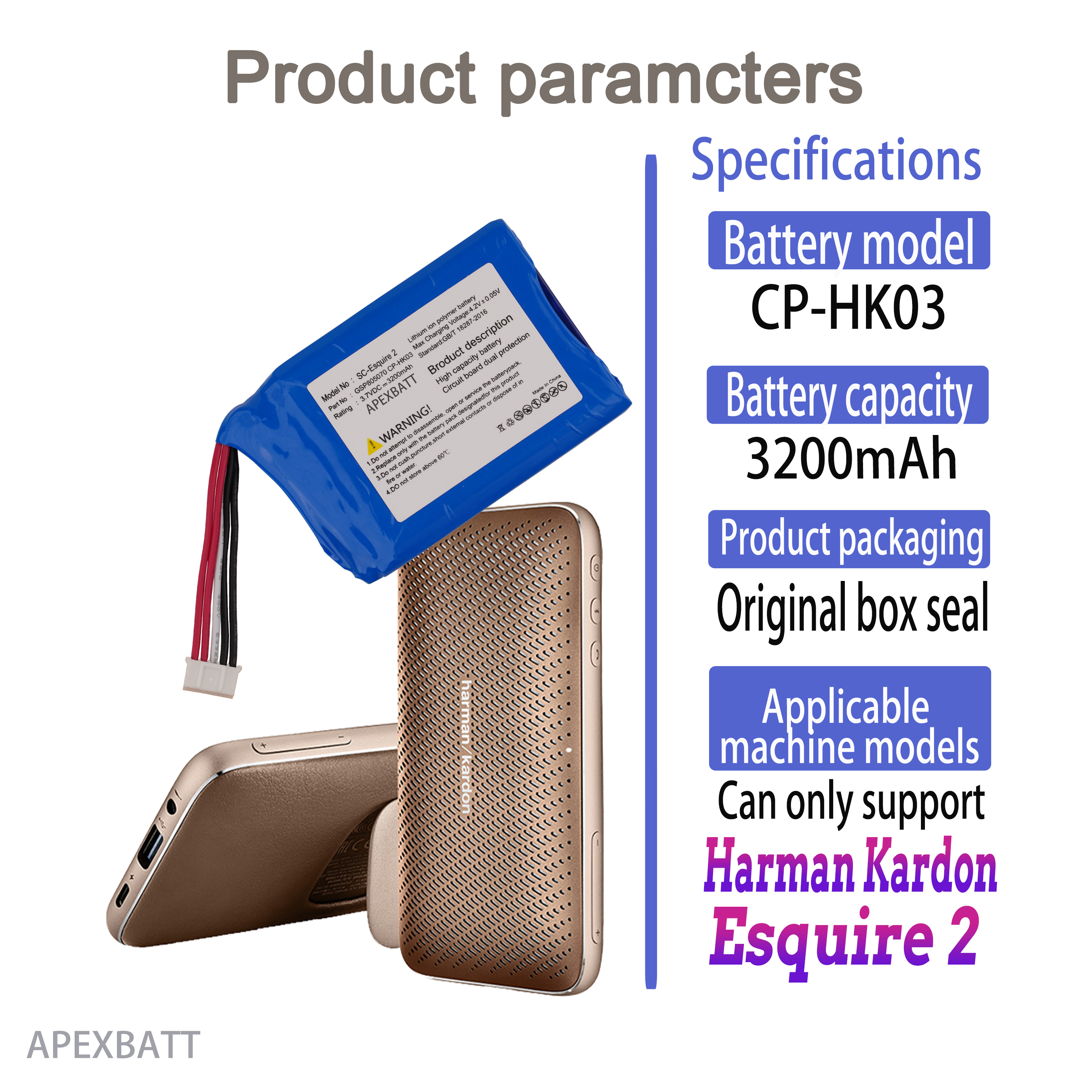 APEXBATT New Speaker Battery Harman Kardon Esquire 2 3.7V 3200mAh and ...