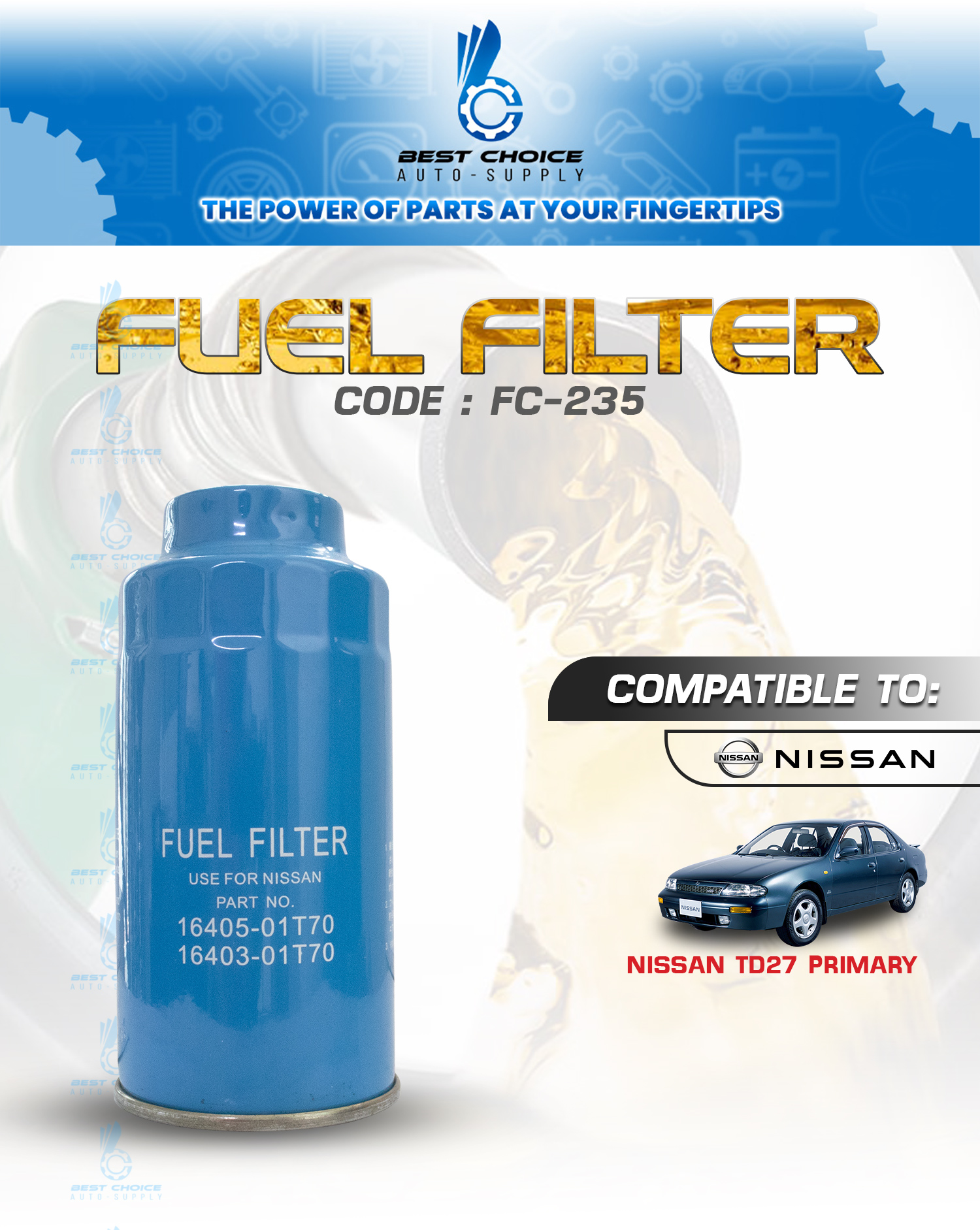 NISSAN TD27 PRIMARY FC-235 NP300 NV350 URVAN VANETTE PATROL FUEL FILTER ...
