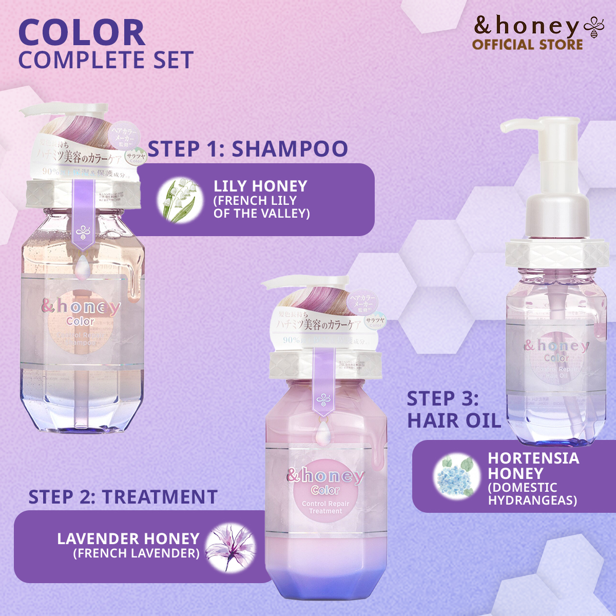 &Honey Color Control Repair Complete Set (Shampoo, Treatment and Hair ...