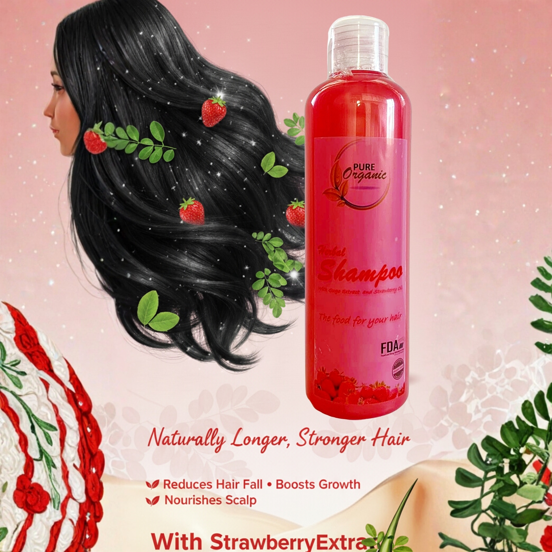 Strawberry Herbal Shampoo with Gugo by Pure Organic For Hair Growth And ...