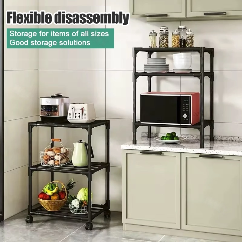 Black/White Kitchen Rack Organizer Microwave Shelf Multi-Layer Kitchen ...