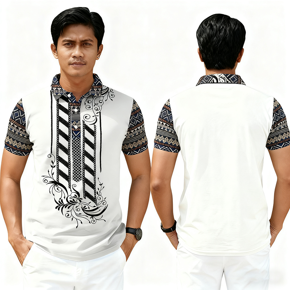 Philippine Ethnic/Tribal Modern Barong Polo Shirt For Men Short Sleeve ...