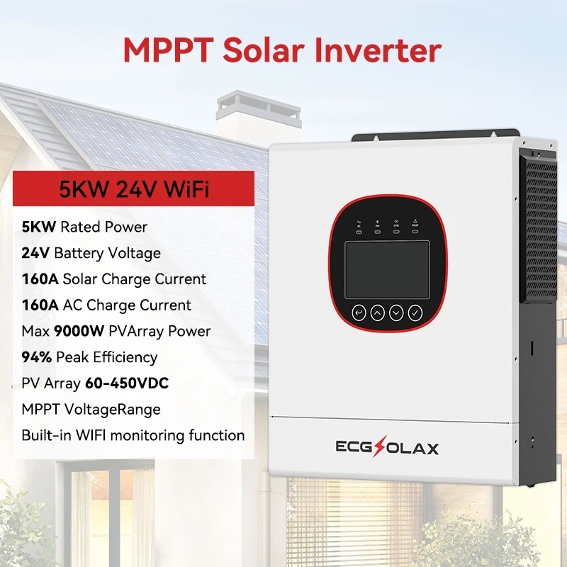 5000W 24V Hybrid Solar Inverter Built-in 160A MPPT Off-grid/On-grid ...