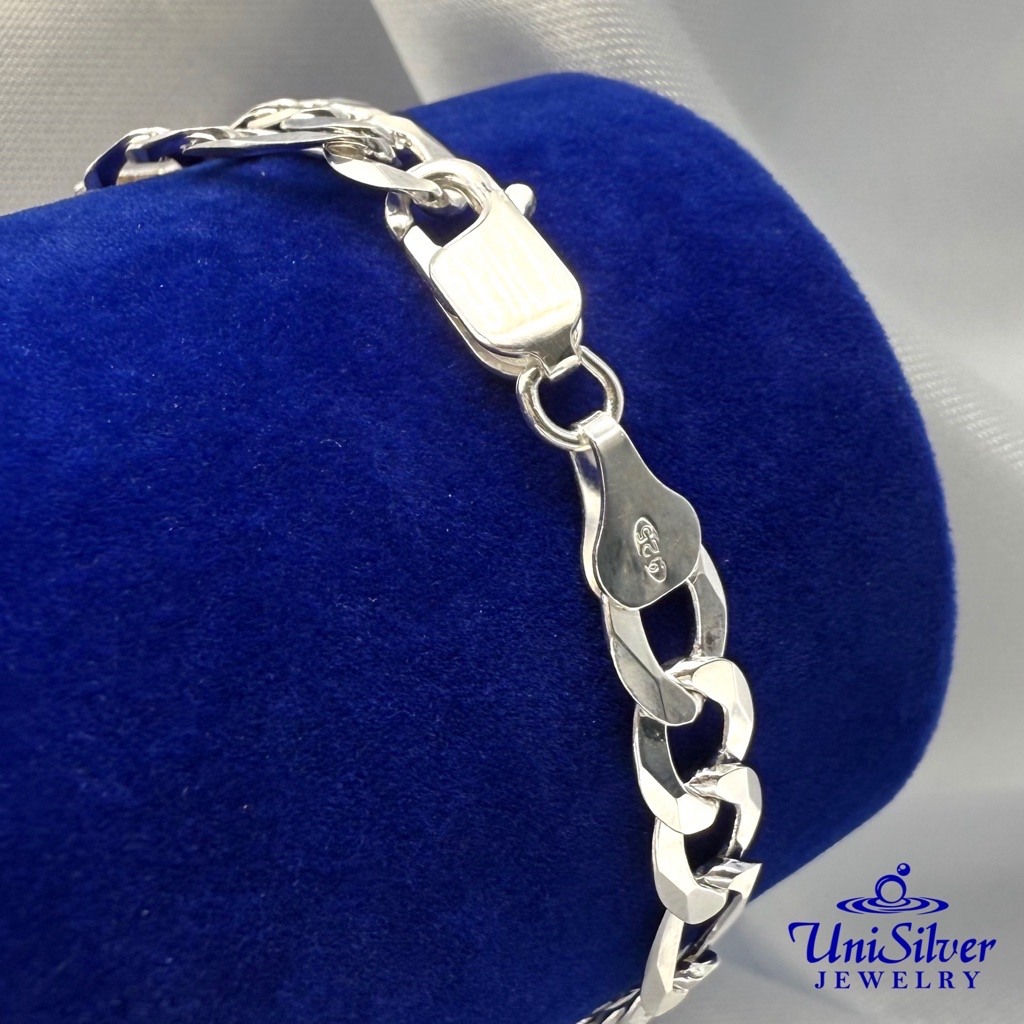 Unisilver 925 Sterling Silver 7MM 8” Flat Figaro Men’s Bracelet (MBJ45 ...