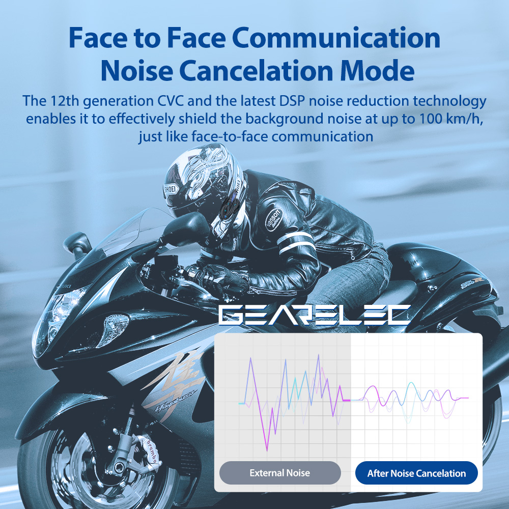 GEARELEC Shark Motorcycle Intercom Headset 2 Riders Intercom 1000m ...