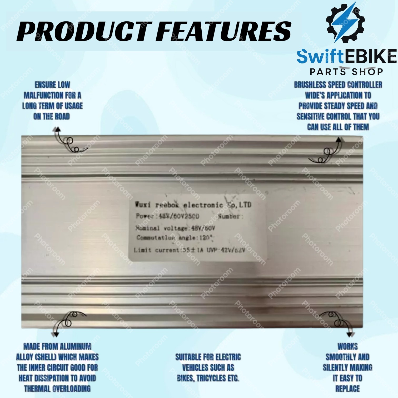 EBIKE BRUSHLESS CONTROLLER (800W / 48V-60V - 250D) DC MOTOR TYPE ...