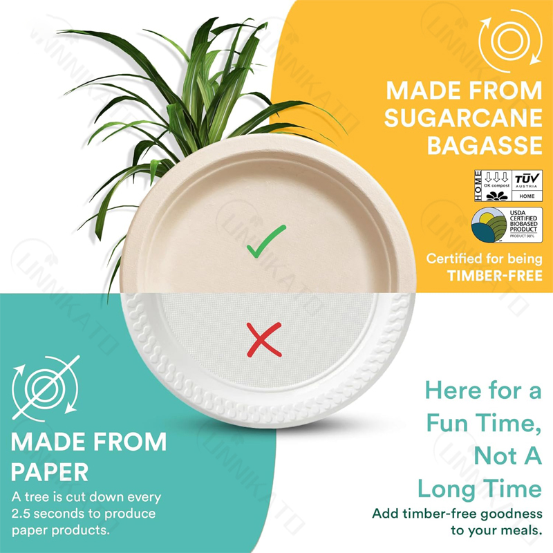 50PCS Disposable Paper Plate 7/9/10 Inch Bagasse Natural Safe Paper ...