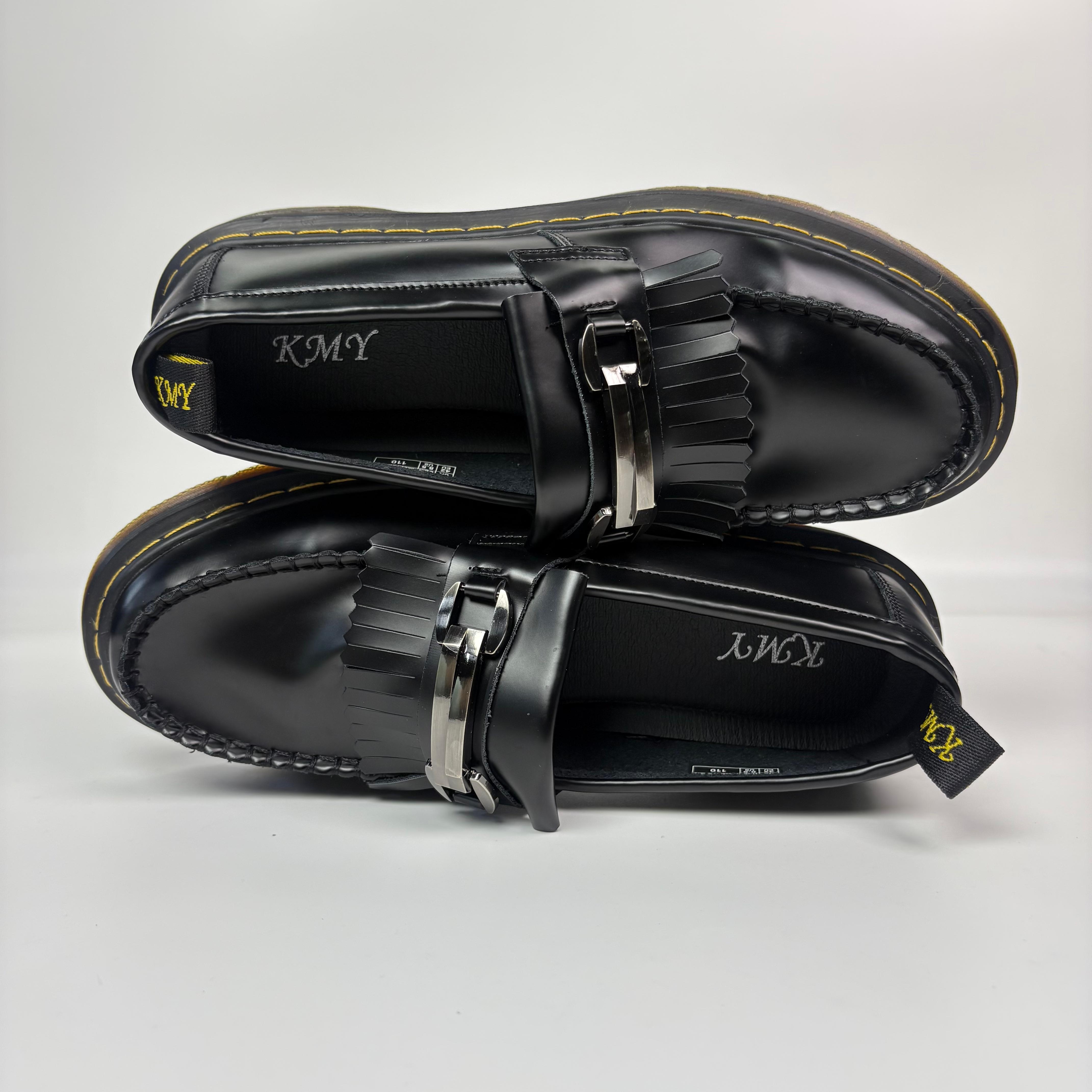 KMY NEW RED metal buckle loafers couple leather slip-on shoes fringe ...