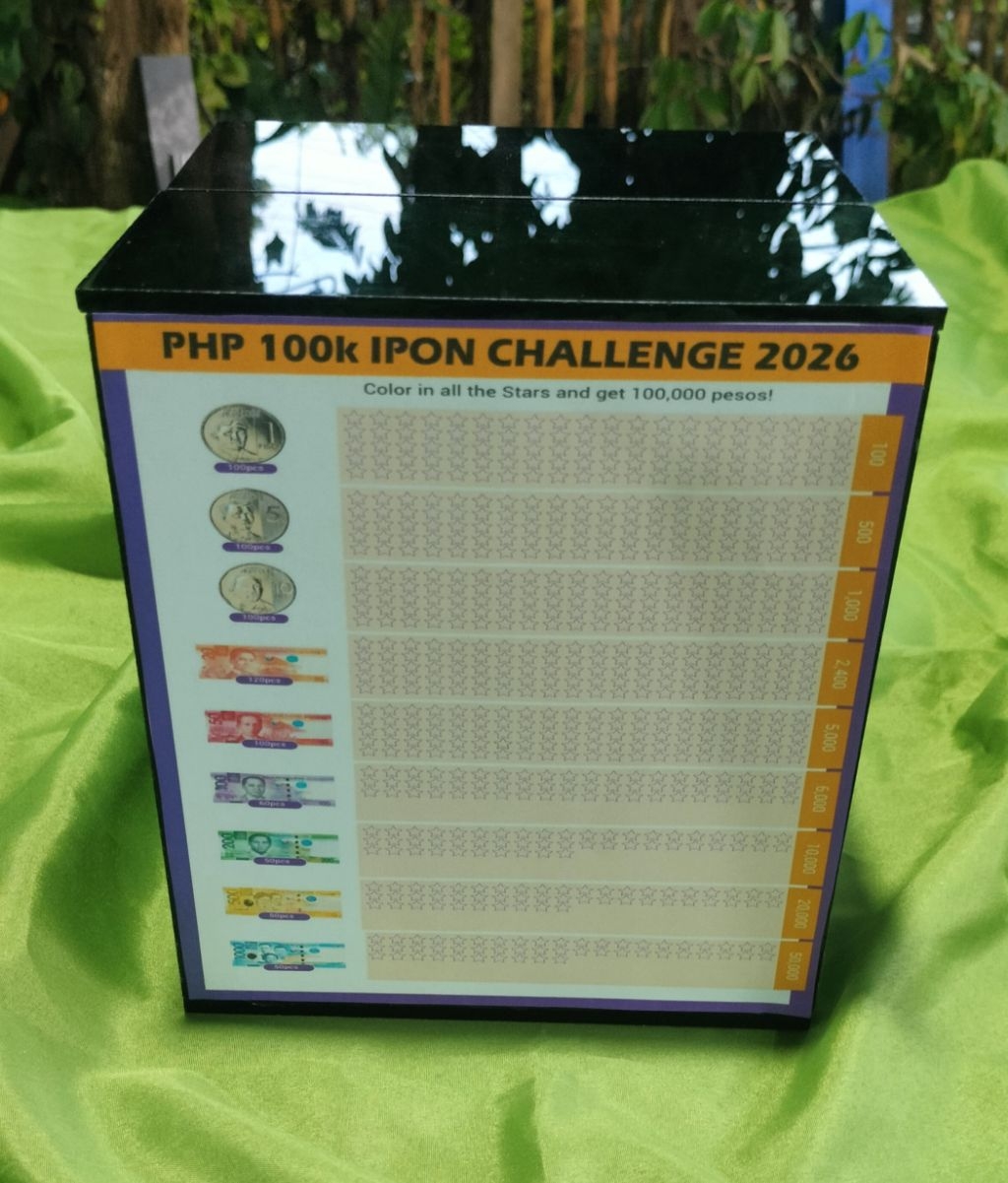 glass alkansya 100k peso sense ipon challenge 2026 6Wx6Lx7H inches | Shopee Philippines