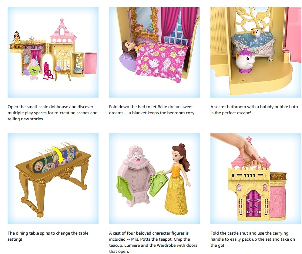 Disney Princess Toys, Belle Stackable Castle Doll House Playset with ...