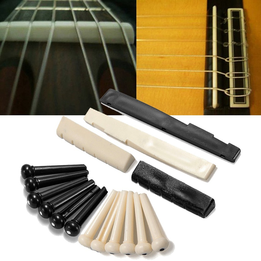 RIXTON Guitar Bone Bridge Pins +1 Saddle Nut 1 Set 6 for Folk Acoustic ...