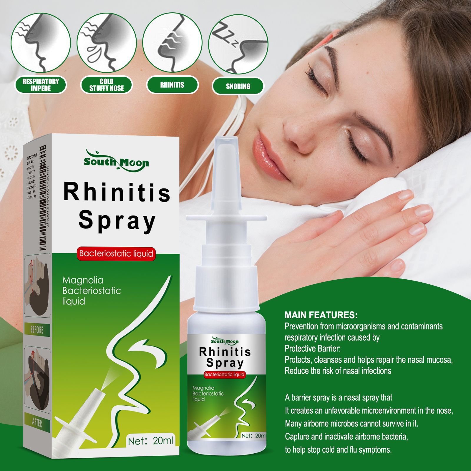 South Moon Rhinitis Spray 20ml Herbal Nasal Spray for Chronic Rhinitis ...