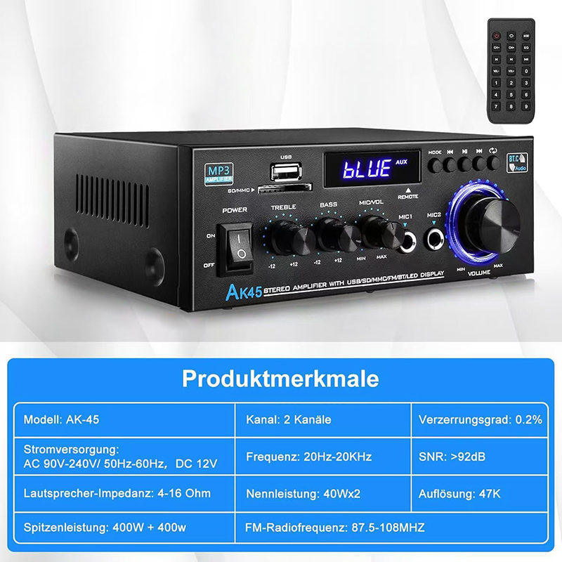 AK45 HIFI Audio Player Stereo Power Amplifier 12v 220V Subwoofer Speaker Bluetooth 5.0 | Shopee ...