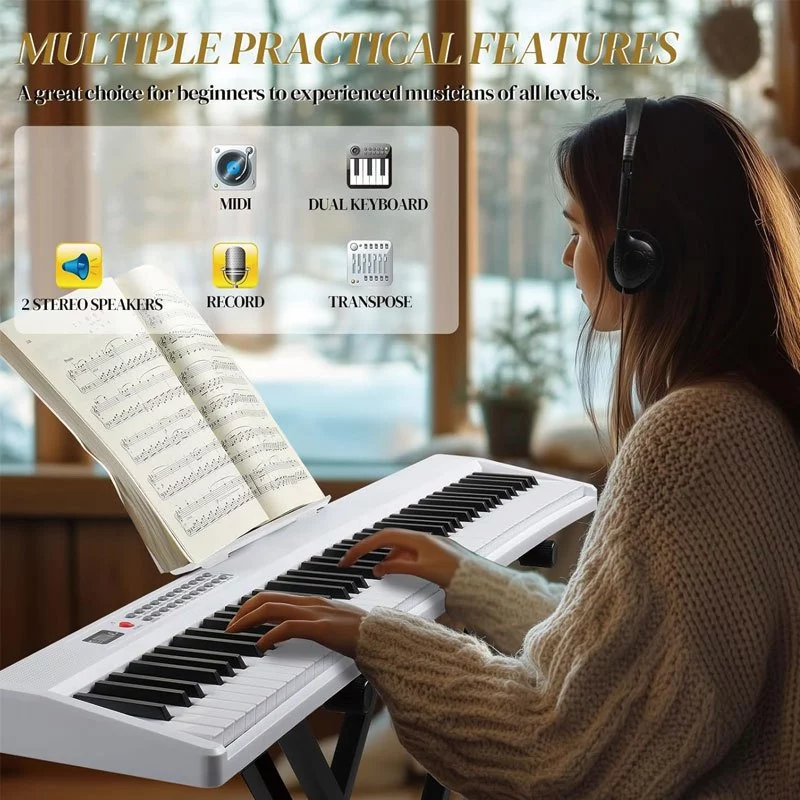 RIXTON Foldable 61 Keys Keyboard Folding Piano with Stand and Handbag ...