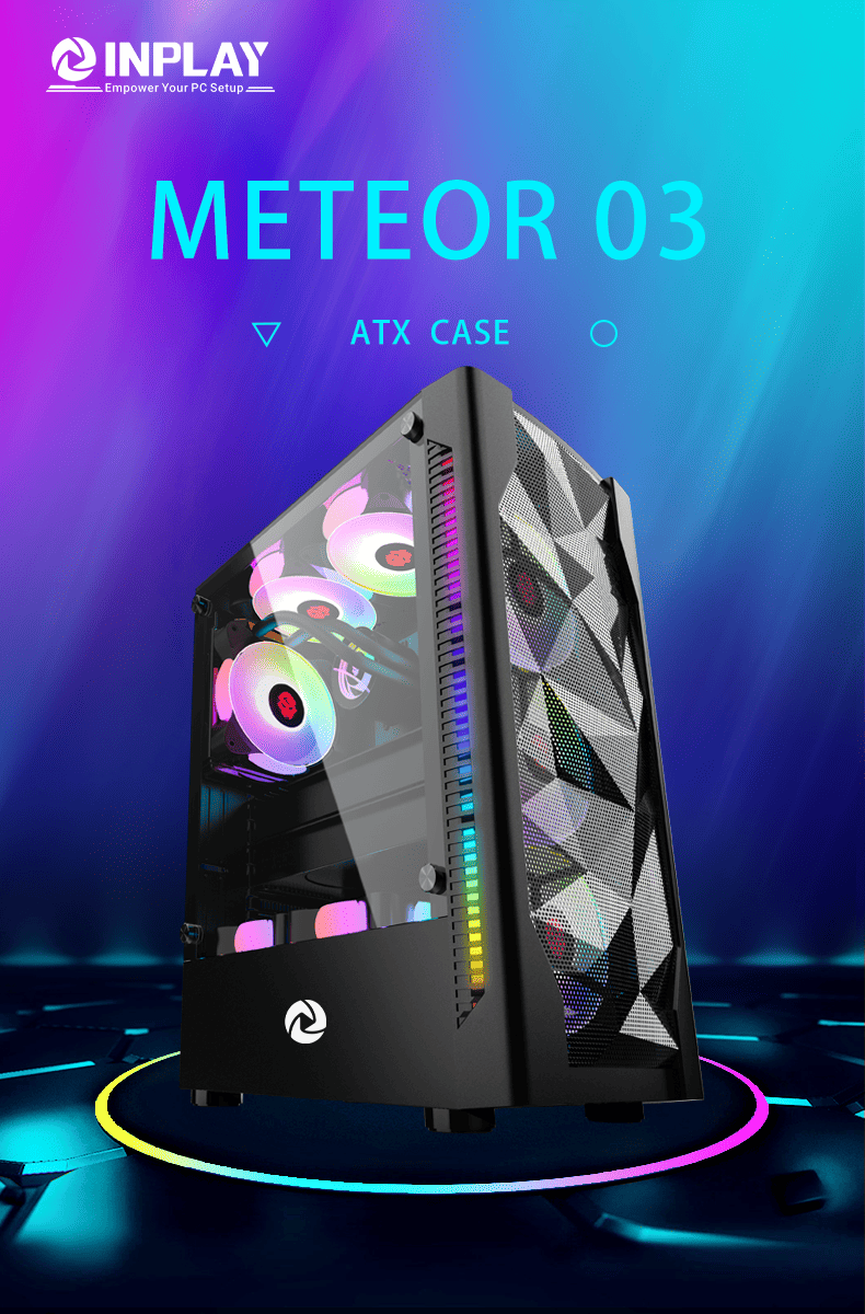 Inplay Meteor 03 PC Case Tempered Glass Gaming Computer Casing ATX ...