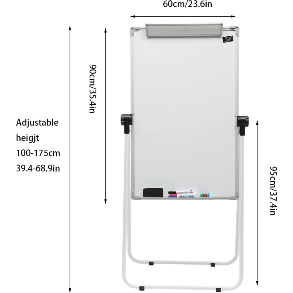 White Board Magnetic Flip Chart Whiteboard With Stand Dual-Sided Easy ...