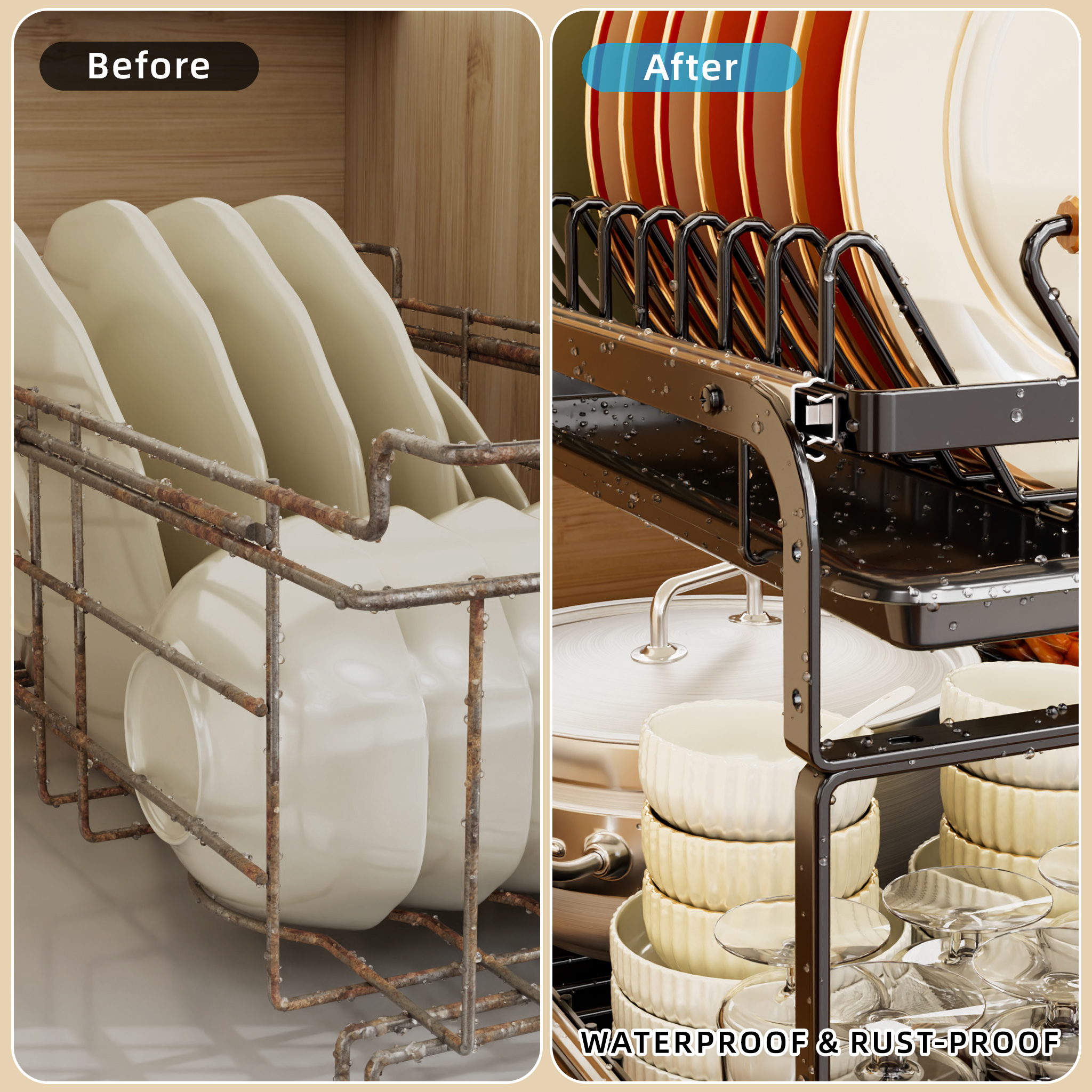1/2 Tiers Pullout Kitchen Storage Rack Dish Rack For Kitchen Cabinet ...