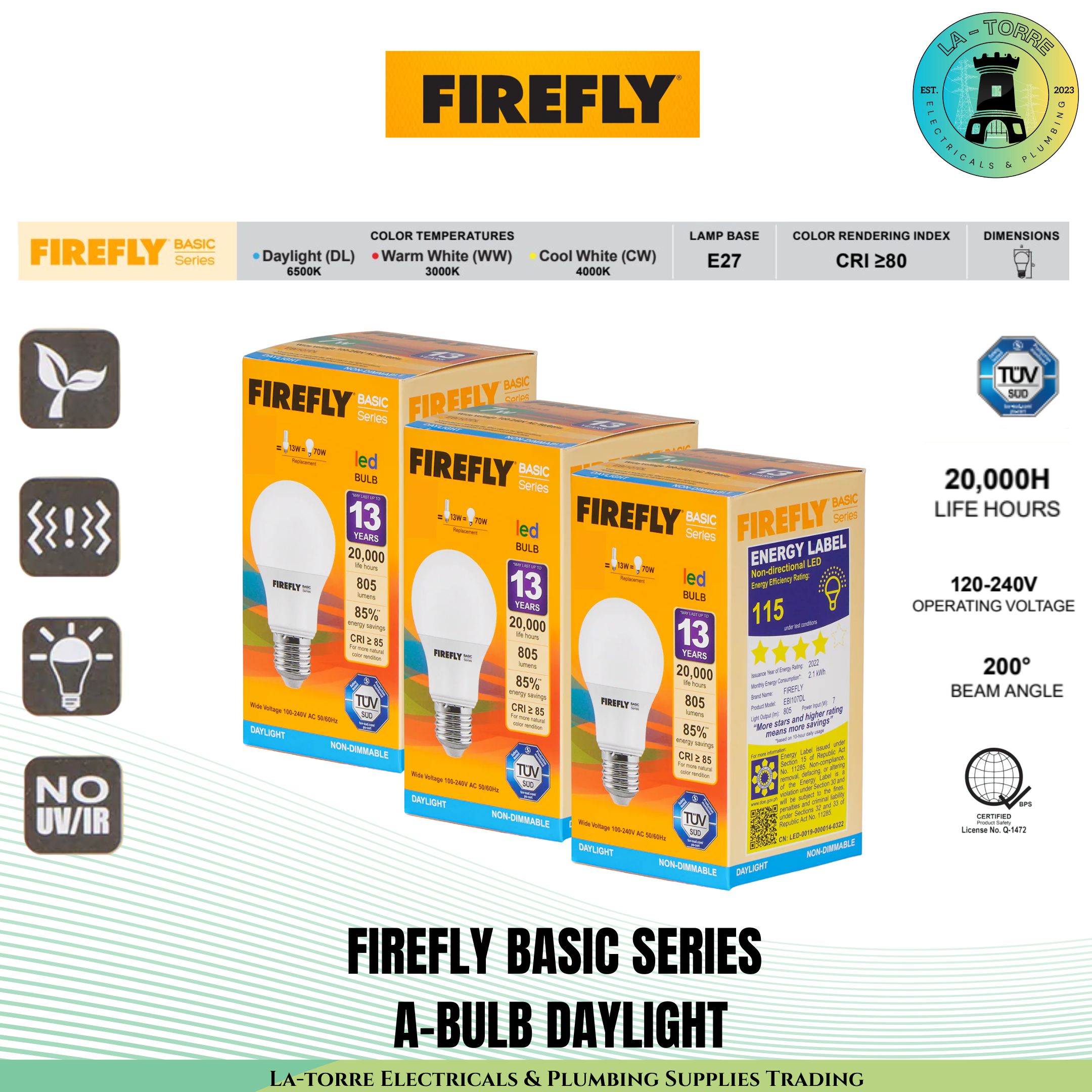 Firefly Basic LED A- Bulb 3W - 18W (DAYLIGHT - WARMWHITE) | Shopee ...