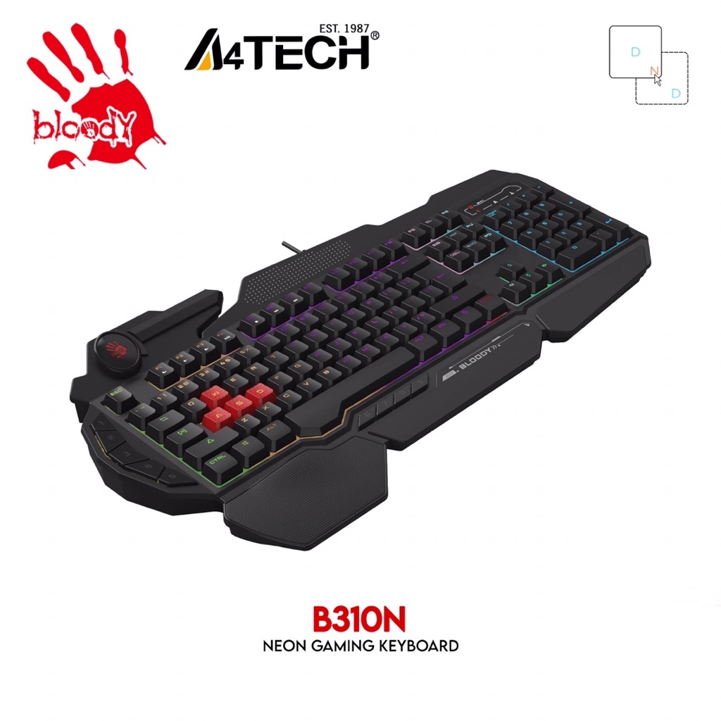 A4TECH BLOODY B310N Neon Macro Gaming Keyboard with Wrist Rest, 1ms Key ...