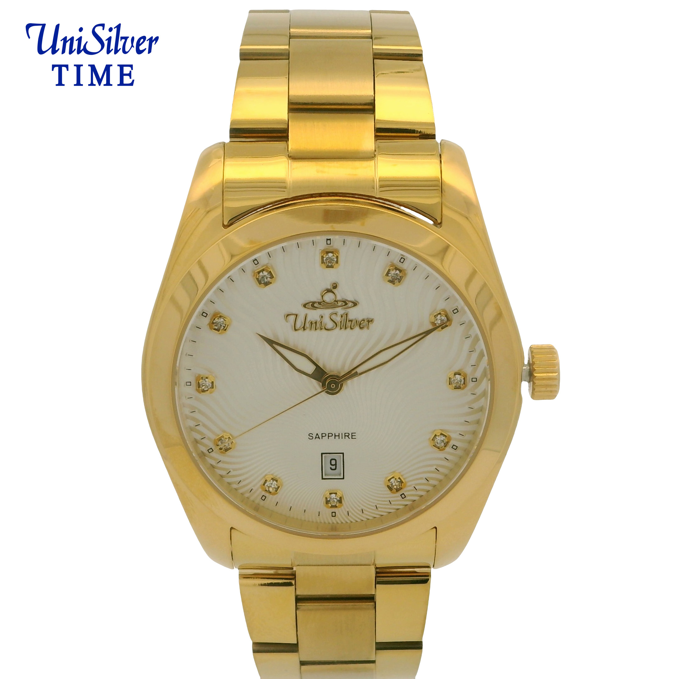 UniSilver TIME Men's Gold/Silver Dial Sapphire Glass Analog Stainless ...