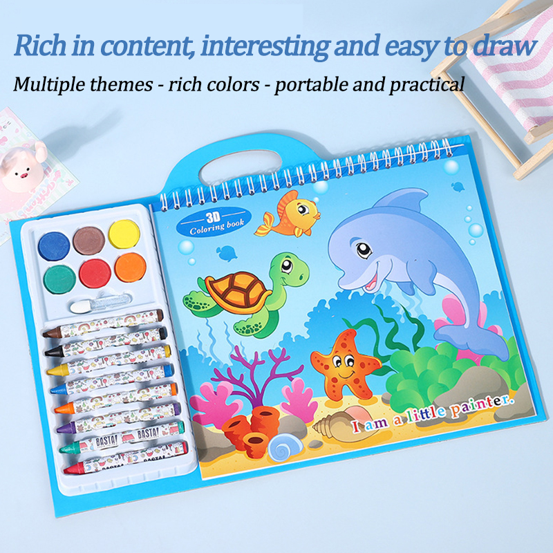 Coloring Book Set With 8 Crayons And Watercolor Educational Toys ...