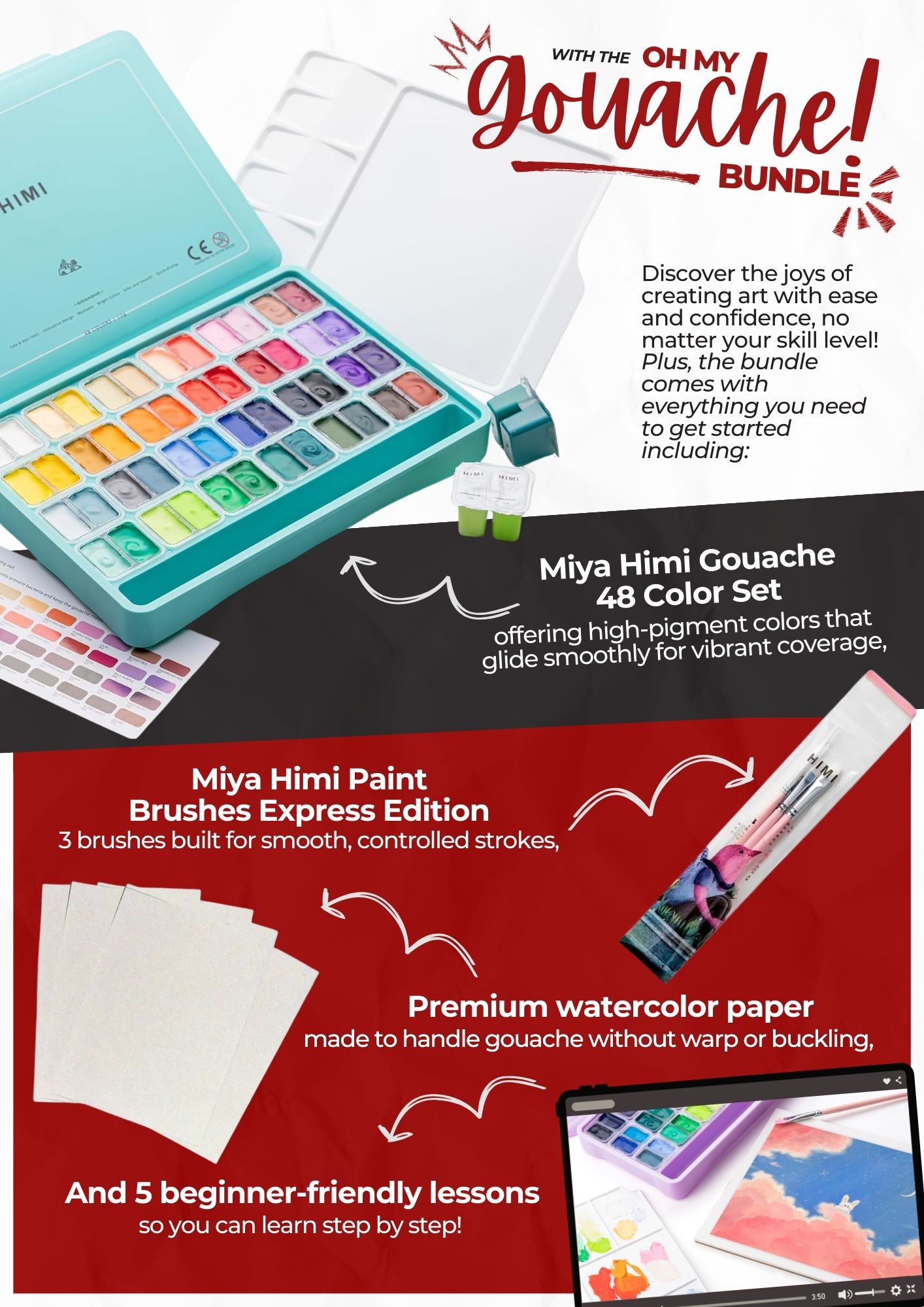 Miya Himi Oh My Gouache Set of 48 Colors x 12ml Gouache Paint Kit ...