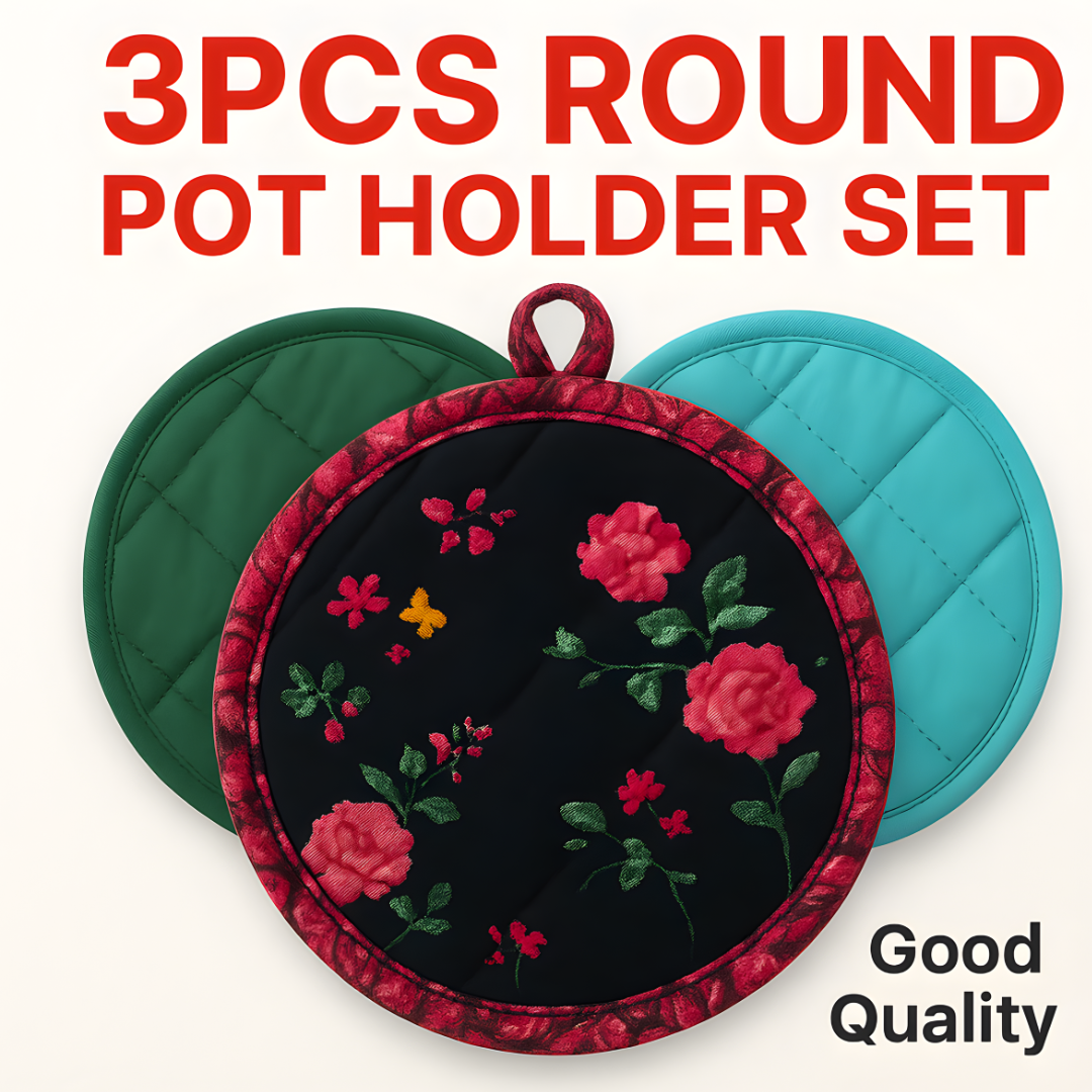 Pot Holder 3pcs Set Round Thick Heat Resistant Washable with Hanging ...