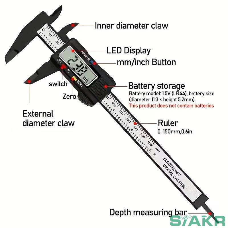 150mm Electronic Digital Caliper Ruler Carbon Fiber Composite Vernier ...
